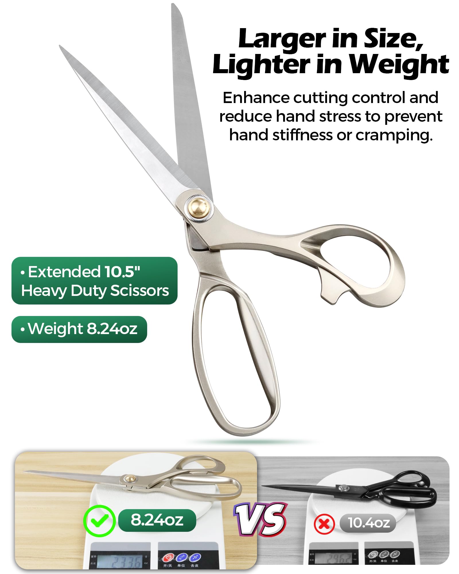 FIVEIZERO Fabric Scissors All Purpose: 10.5" Heavy Duty Scissors (Med. Weight) with Sheath, Ultra Sharp Dressmaker Shears, Professional Tailor Sewing Scissors for Fabric, Upholstery, Leather Cutting