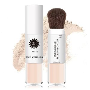 setting powder sunscreen powder mineral powder spf 35 pa+++ natural flawless smooth soft matte oil control brighten concealer translucent powder setting powder makeup with sunscreen brush #01 transluc