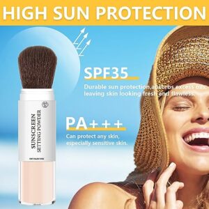 Setting Powder Sunscreen Powder Mineral Powder SPF 35 PA+++ Natural Flawless Smooth Soft Matte Oil Control Brighten Concealer Translucent Powder Setting Powder Makeup With Sunscreen Brush #01 Transluc