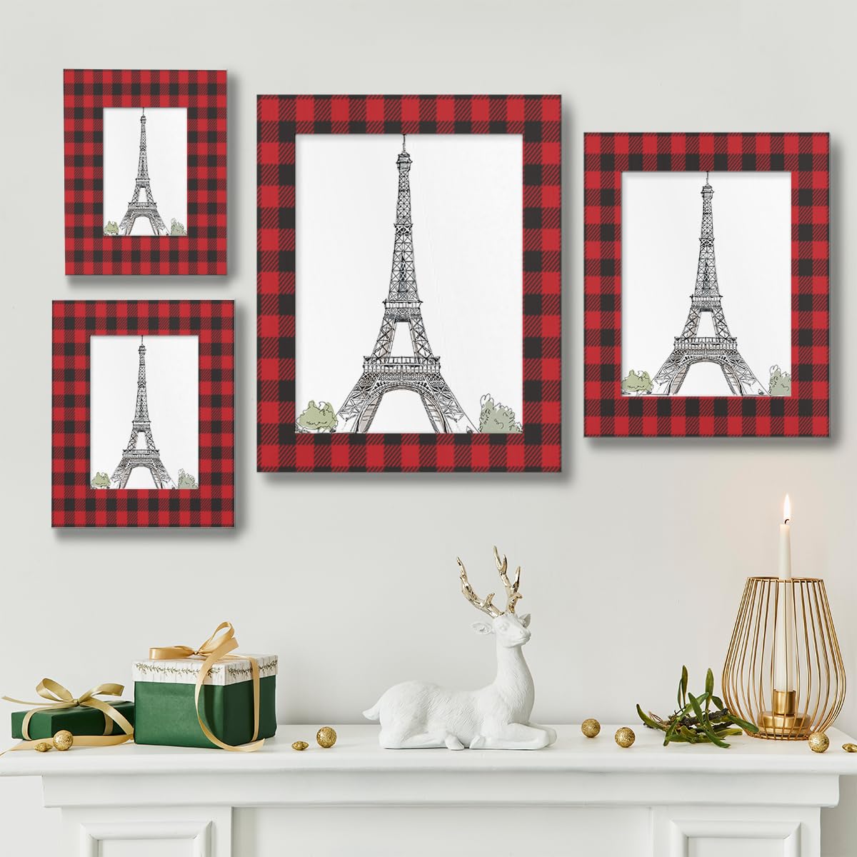 cfpolar Red Plaid 8x10 Picture Frame Solid Wood High Definition Acrylic Photo Frame Fits to 8x10 Inch Photos, Wall Mounting Picture Frames for Tabletop & Wall Display Home Decor