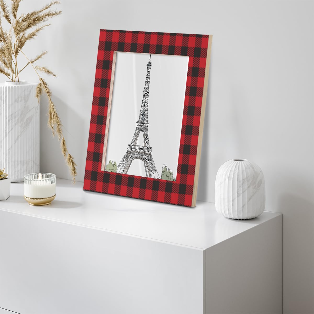 cfpolar Red Plaid 8x10 Picture Frame Solid Wood High Definition Acrylic Photo Frame Fits to 8x10 Inch Photos, Wall Mounting Picture Frames for Tabletop & Wall Display Home Decor