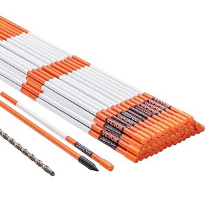 VEVOR Driveway Markers, 50 PCS 48 inch, 0.31 inch Diameter, Orange Fiberglass Poles Snow Stakes with Reflective Tape, 12" Steel Drill Bit & Protection Gloves for Parking Lots, Walkways Easy Visibility