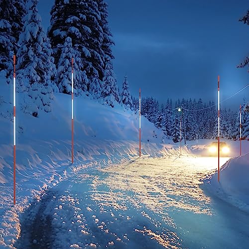 VEVOR Driveway Markers, 50 PCS 48 inch, 0.31 inch Diameter, Orange Fiberglass Poles Snow Stakes with Reflective Tape, 12" Steel Drill Bit & Protection Gloves for Parking Lots, Walkways Easy Visibility