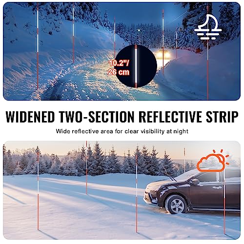 VEVOR Driveway Markers, 50 PCS 48 inch, 0.31 inch Diameter, Orange Fiberglass Poles Snow Stakes with Reflective Tape, 12" Steel Drill Bit & Protection Gloves for Parking Lots, Walkways Easy Visibility