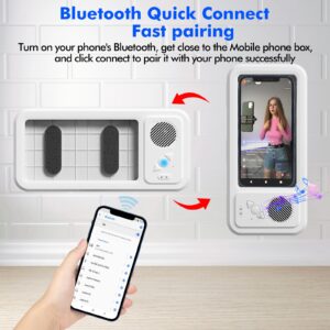 Fanlory Shower Phone Holder with Wireless Bluetooth Speaker - Waterproof 480 Rotation Viewable Shower Phone Stand Case Mount Speakers for Bathroom Wall Mirro for 4"- 6.8" Cell Phones