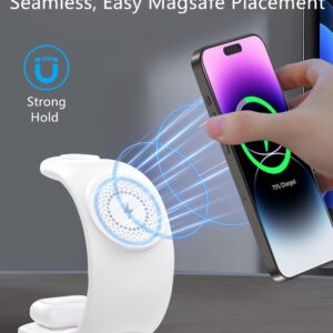 Mag-Safe 3 in 1 Wireless Charging Station, [6-Color RGB Light] 15W Fast Magnetic Wireless Charger Stand for Multiple Devices Apple, for iPhone 15 14 13 12 Pro Max/Plus/Pro, for iWatch 2 to 9