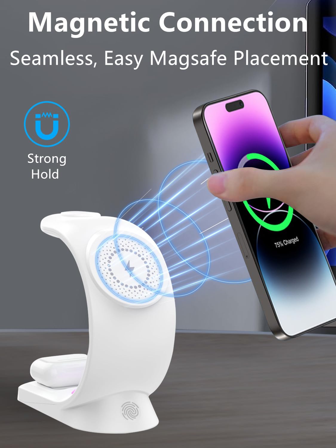 Mag-Safe 3 in 1 Wireless Charging Station, [6-Color RGB Light] 15W Fast Magnetic Wireless Charger Stand for Multiple Devices Apple, for iPhone 15 14 13 12 Pro Max/Plus/Pro, for iWatch 2 to 9