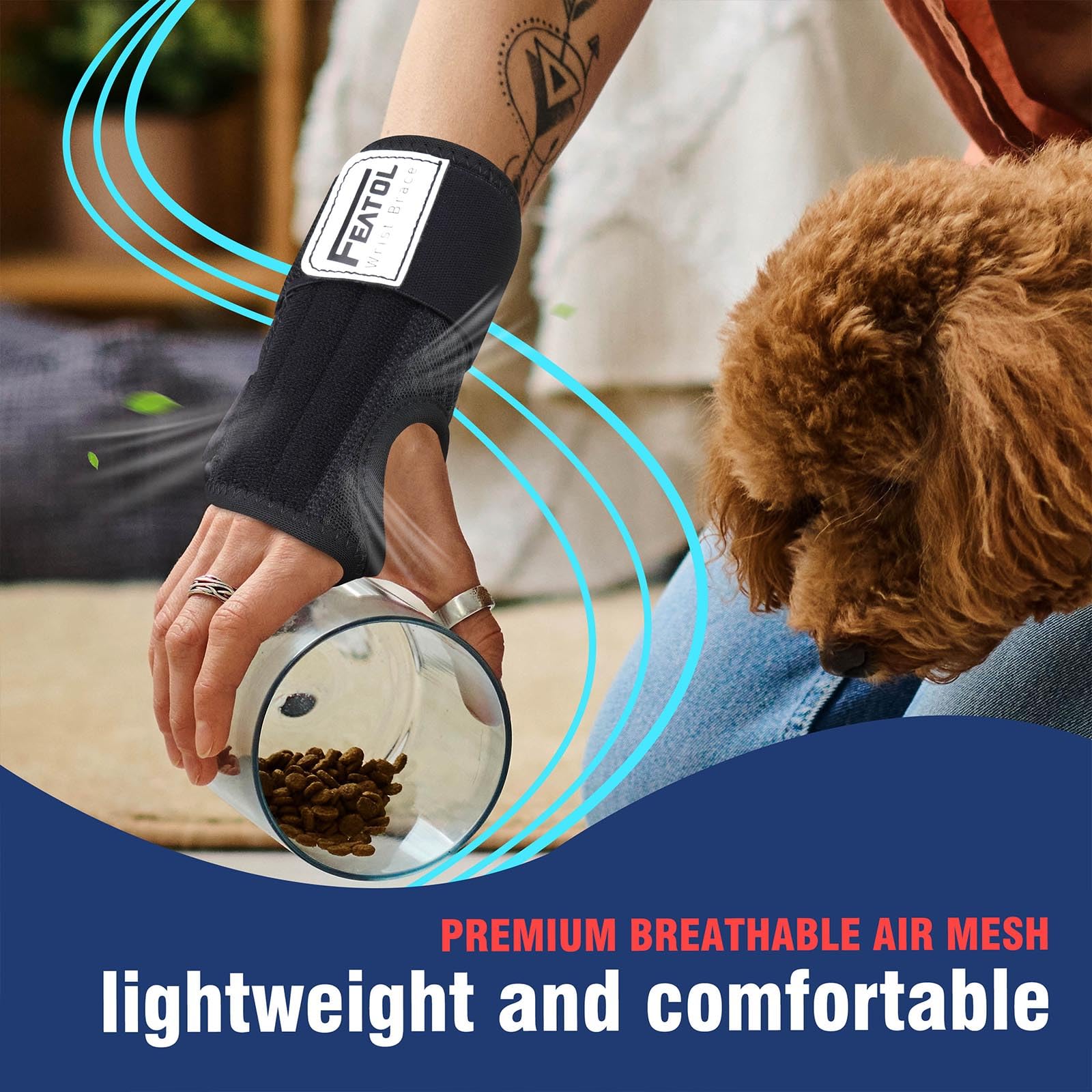 FEATOL 2 Pack Carpal Tunnel Wrist Brace For Work With Wrist Splint, Adjustable Wrist Guard Daytime Support For Women Men, Pain Relief For Pregnancy, Typing, Arthritis, Tendonitis, Right Hand Left Hand, Large