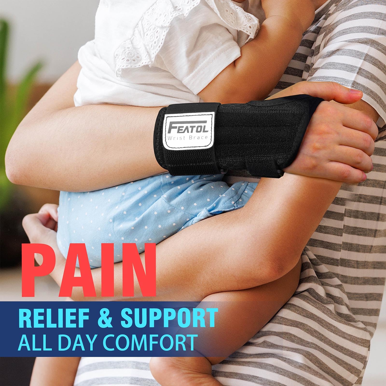 FEATOL 2 Pack Carpal Tunnel Wrist Brace For Work With Wrist Splint, Adjustable Wrist Guard Daytime Support For Women Men, Pain Relief For Pregnancy, Typing, Arthritis, Tendonitis, Right Hand Left Hand, Large