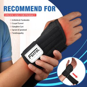 FEATOL 2 Pack Carpal Tunnel Wrist Brace For Work With Wrist Splint, Adjustable Wrist Guard Daytime Support For Women Men, Pain Relief For Pregnancy, Typing, Arthritis, Tendonitis, Right Hand Left Hand, Large