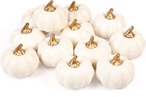 gladyell 12pcs artificial pumpkins decor bulk vintage white pumpkin harvest lifelike pumpkin 3.1 inch fake foam pumpkin for fall autumn halloween home thanksgiving party house kitchen wedding decor