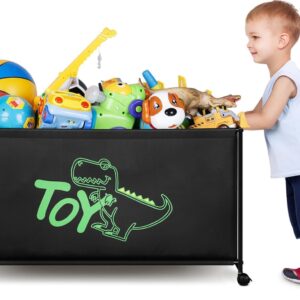 MISSLO Large Toy Box with Wheels Big Toy Chest for Kids Organizer Toy Storage Bin, 124L, Black