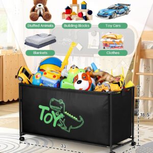 MISSLO Large Toy Box with Wheels Big Toy Chest for Kids Organizer Toy Storage Bin, 124L, Black