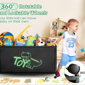 MISSLO Large Toy Box with Wheels Big Toy Chest for Kids Organizer Toy Storage Bin, 124L, Black