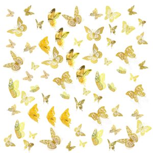 cpqakb 3d butterfly wall decor 48 pcs 4 styles 3 sizes, gold butterfly decoration for birthday,party, removable wall stickers interior decoración kids nursery classroom wedding decor (gold 48 pcs)