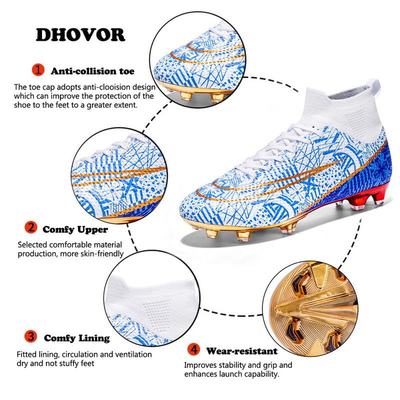 DHOVOR Mens Womens Soccer Cleats Youth Football Shoes Athletics Football Cleats Comfortable Football Boots Outdoor Soccer Shoes