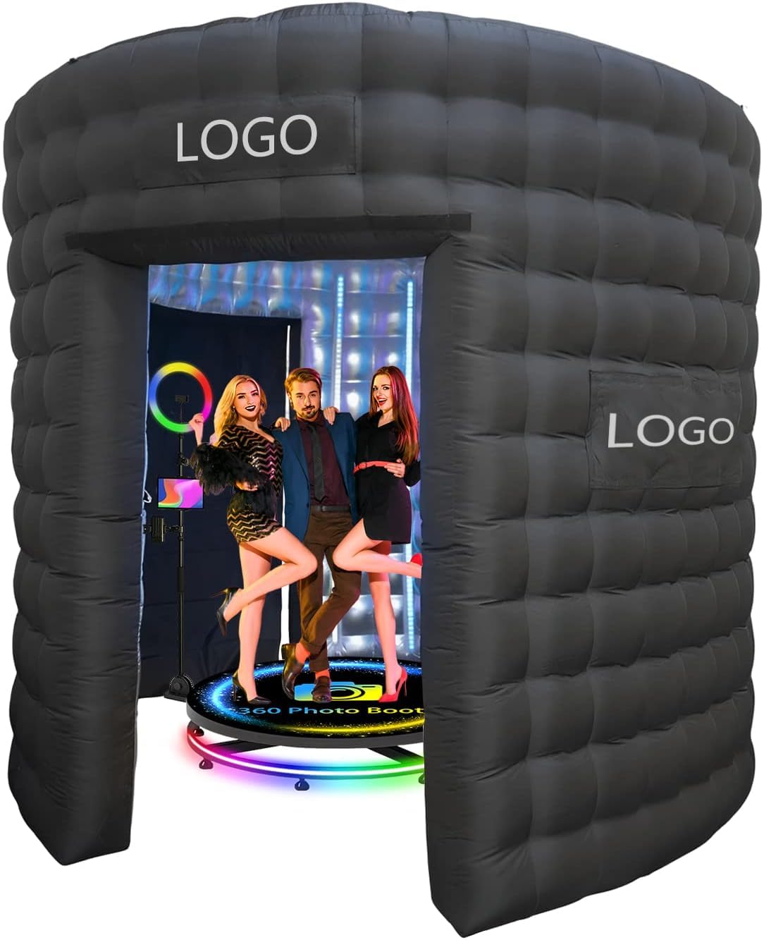 Inflatable 360 Photo Booth Enclosure, RGB Lights Backdrop Photobooth 10ft (Width) x 8ft (Height) for Party Events Live Streaming Rental