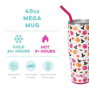 Swig Life 40oz Mega Mug |Discontinued Prints | Extra Large Insulated Tumbler with Handle and Straw, Cup Holder Friendly, Dishwasher Safe, Stainless Steel Travel Mugs (Hey Boo)