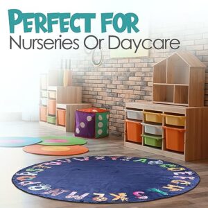 ABC Rug for Kids XL 6 ft, Toddlers and Baby - Use in Nursery and Classroom to learn the alphabet - Nursery Rug, Alphabet Rug, Kids Rugs for Playroom, Rugs for Classroom, Play Rug (Circle Blue)