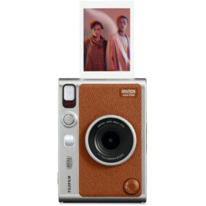 Fujifilm Instax Mini EVO Hybrid Instant Film Camera (Brown) (16812534) Bundle with 60 Instant Film Sheets + 32GB Memory Card + Small Padded Case + SD Card Reader + Microfiber Cleaning Cloth