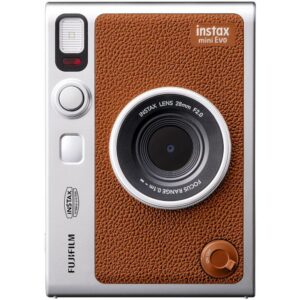 Fujifilm Instax Mini EVO Hybrid Instant Film Camera (Brown) (16812534) Bundle with 60 Instant Film Sheets + 32GB Memory Card + Small Padded Case + SD Card Reader + Microfiber Cleaning Cloth