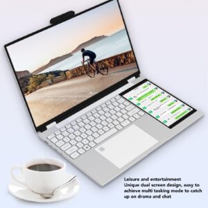 15.6in Double Screen Laptop, HL156D Celeron N5105 Quad Core Processor Up to 2.9GHz 180° Opening with 7in IPS Screen, Backlight Keyboard and Fingerprint Recognition for Win 11 (16GB+256GB US Plug)