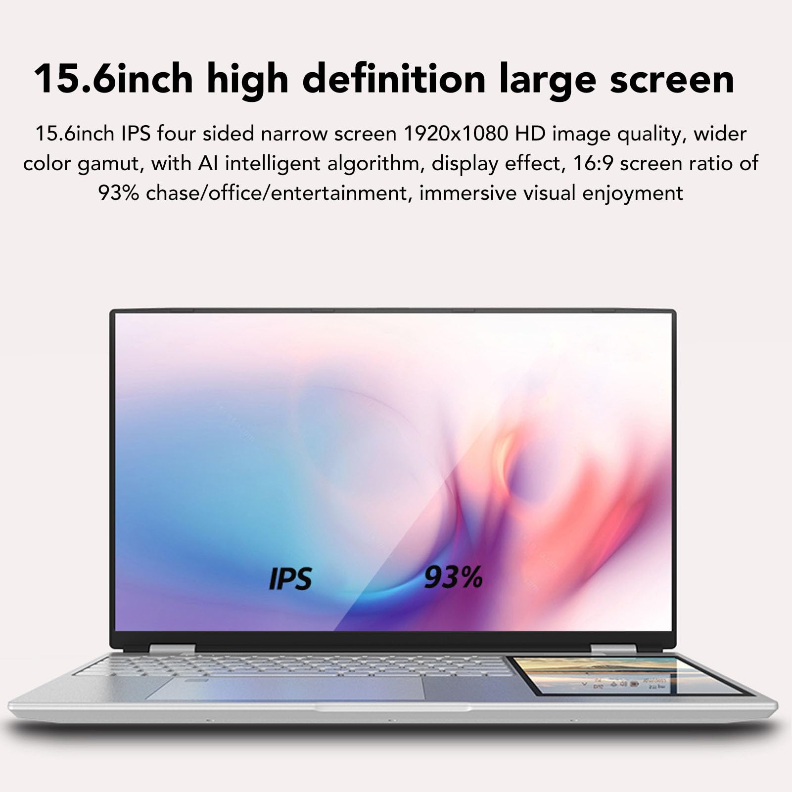 15.6in Double Screen Laptop, HL156D Celeron N5105 Quad Core Processor Up to 2.9GHz 180° Opening with 7in IPS Screen, Backlight Keyboard and Fingerprint Recognition for Win 11 (16GB+256GB US Plug)