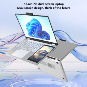 15.6in Double Screen Laptop, HL156D Celeron N5105 Quad Core Processor Up to 2.9GHz 180° Opening with 7in IPS Screen, Backlight Keyboard and Fingerprint Recognition for Win 11 (16GB+256GB US Plug)