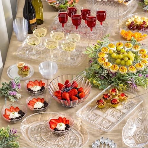 ACHED Clear Plastic Mini Wavy Square Plates - 5 Sets (12-ct. packs) - Elegant Disposable Tableware for Appetizers, Desserts - Ideal for Parties, Weddings, and Events