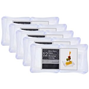 ACHED Clear Plastic Mini Wavy Square Plates - 5 Sets (12-ct. packs) - Elegant Disposable Tableware for Appetizers, Desserts - Ideal for Parties, Weddings, and Events