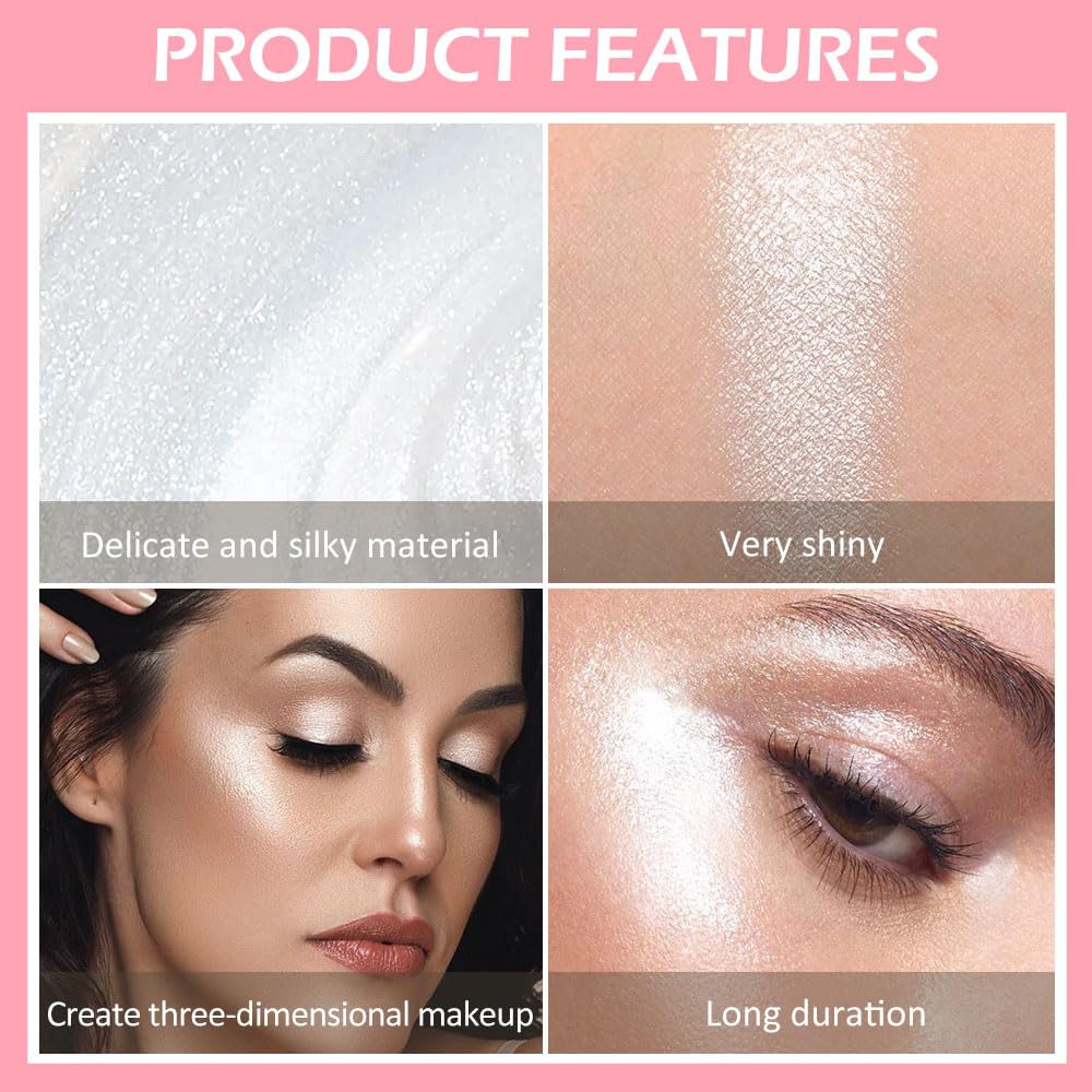 evpct White Silver Face Highlighter Makeup Liquid for Face Pearl White Face Shimmery Shimmer Foundation Powder Highlighter Makeup Palette Stick Body Highlighter Fairy Shimmer Glitter Bomb Illuminators