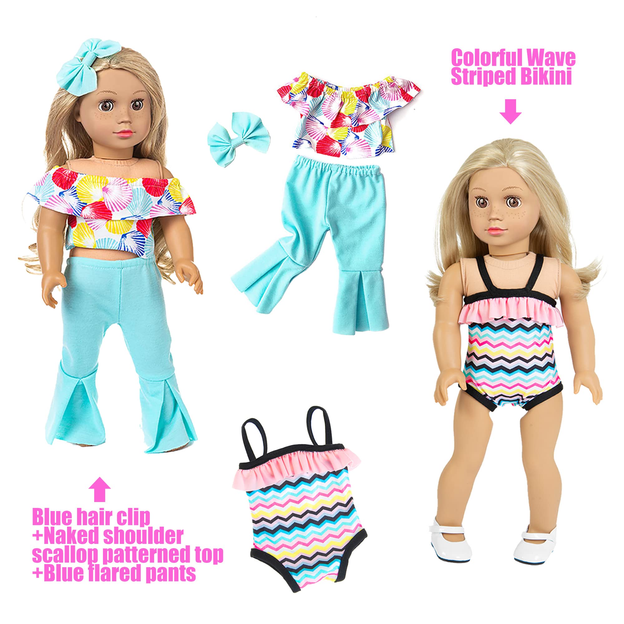 Fashion 10 Sets 18 inch Doll Clothes and Accessories Play Set inlcude Mermaid Shinning Dress Outfits Bikini Hat Handbag (No Doll)