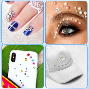 9 Sheets Face Gems Stickers, Self-adhesive Face Jewels Stickers including Stars, Flower, Drop Shape Cute Face Diamonds Jewels for Makeup, Party, Festival (Pattern 1)