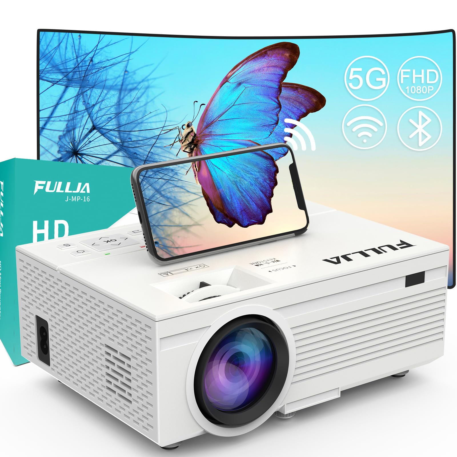 WiFi and Bluetooth Mini Projector - Video Projection Screen for Home Theater Movie Projector, HD 1080P Portable Home Theater Movie Projector Compatible with HDMI, TV Stick, PS4, USB, AV, PC, Phone