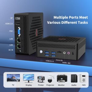 Fanless N100 Mini PC Firewall Micro Appliance,Intel 12th Alder Lake-N100 Dual Gigabit Ethernet Desktop Mini Computer 16GB DDR4 RAM 512GB NVME SSD,Home Office Business PC 4K Triple Display DP/HD/VGA