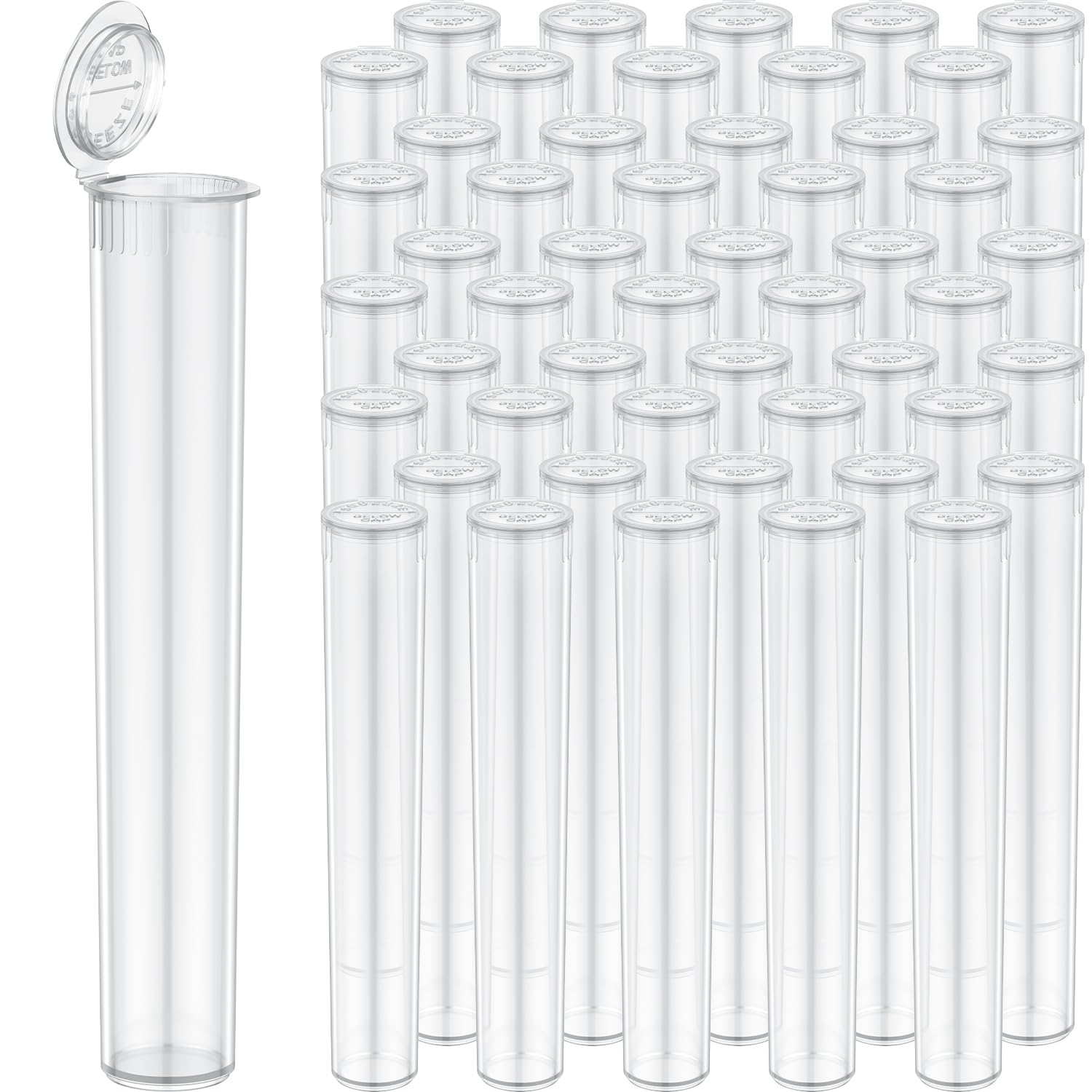 116mm Tubes Clear King-Size Plastic Storage Pre Roll Tube Vials with Squeeze Pop Top (50 Pack), Urekt Waterproof Odor Sealing Plastic Container Holder Fits Raw Cones 110mm 109mm