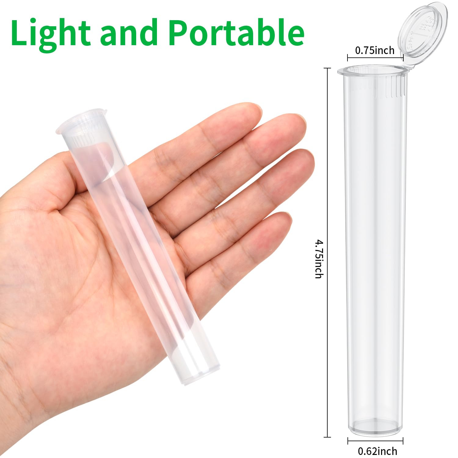 116mm Tubes Clear King-Size Plastic Storage Pre Roll Tube Vials with Squeeze Pop Top (50 Pack), Urekt Waterproof Odor Sealing Plastic Container Holder Fits Raw Cones 110mm 109mm