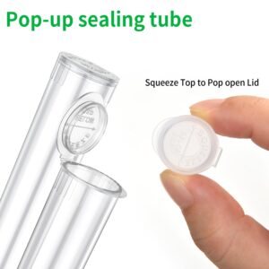 116mm Tubes Clear King-Size Plastic Storage Pre Roll Tube Vials with Squeeze Pop Top (50 Pack), Urekt Waterproof Odor Sealing Plastic Container Holder Fits Raw Cones 110mm 109mm