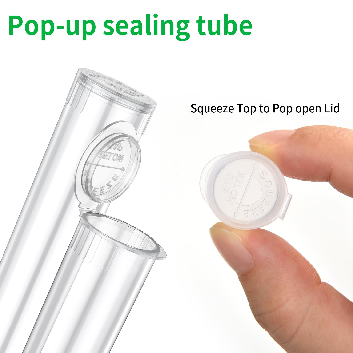 116mm Tubes Clear King-Size Plastic Storage Pre Roll Tube Vials with Squeeze Pop Top (50 Pack), Urekt Waterproof Odor Sealing Plastic Container Holder Fits Raw Cones 110mm 109mm