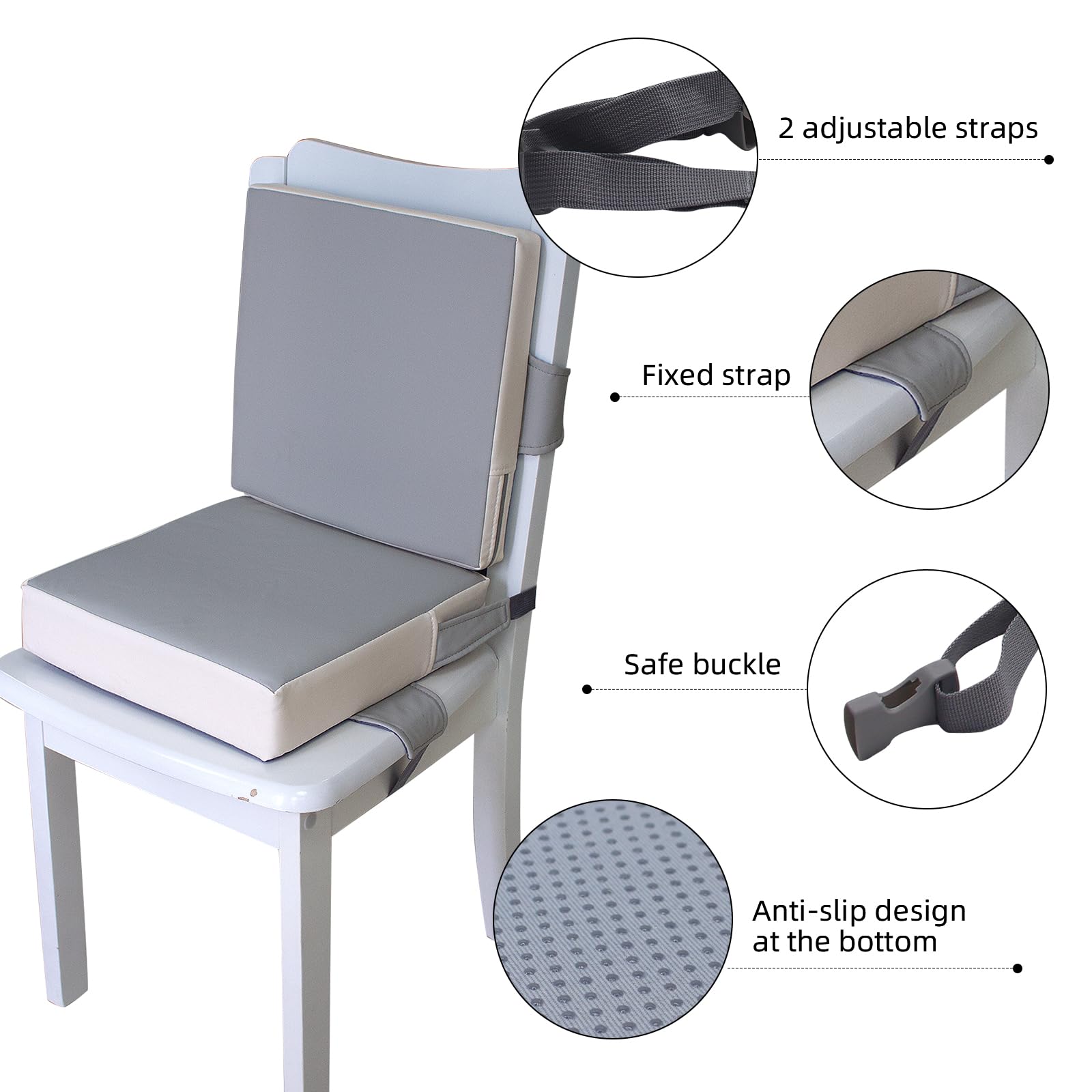 Eiury Booster Seat for Dining Table, PU Anti-Scratch Easy Cleaning Kids Toddler Booster Seat for Table, Portable Travel Increasing Cushion for Chair - Light Grey