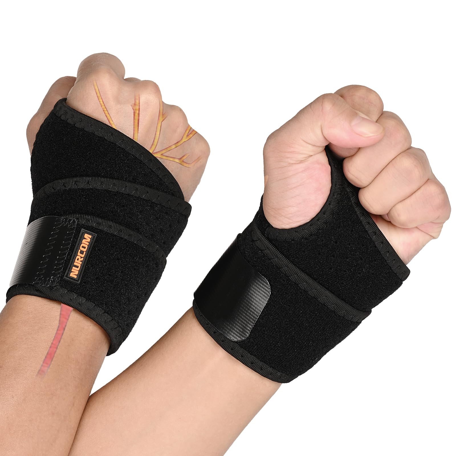 NURCOM 2 Pack Copper Wrist Brace for Carpal Tunnel, Upgraded Compression Wrist Support Brace for Day Night Support, Adjustable Wrist Wraps for Arthritis Tendonitis Pain Relief, Sport, Both Hands,