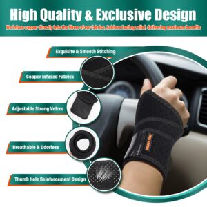 NURCOM 2 Pack Copper Wrist Brace for Carpal Tunnel, Upgraded Compression Wrist Support Brace for Day Night Support, Adjustable Wrist Wraps for Arthritis Tendonitis Pain Relief, Sport, Both Hands,