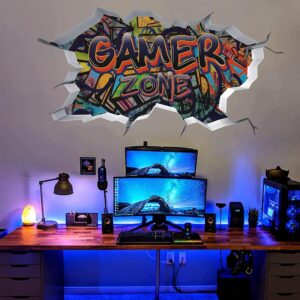 toarti 3d game wall decals,gaming wall stickers for boys room gamer zone sticker video gaming wallpaper for kids playroom decor