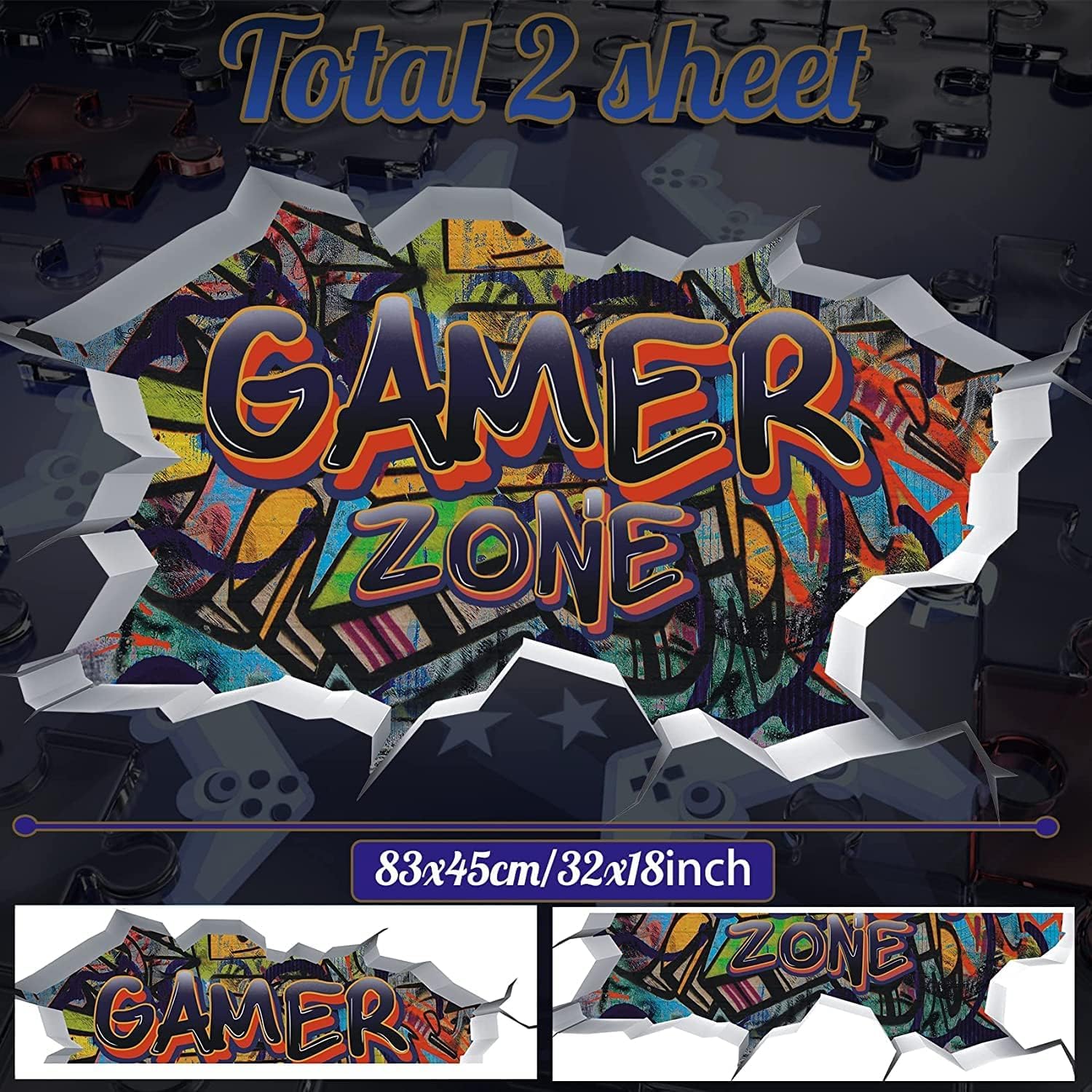 TOARTI 3D Game Wall Decals,Gaming Wall Stickers for Boys Room Gamer Zone Sticker Video Gaming Wallpaper for Kids Playroom Decor