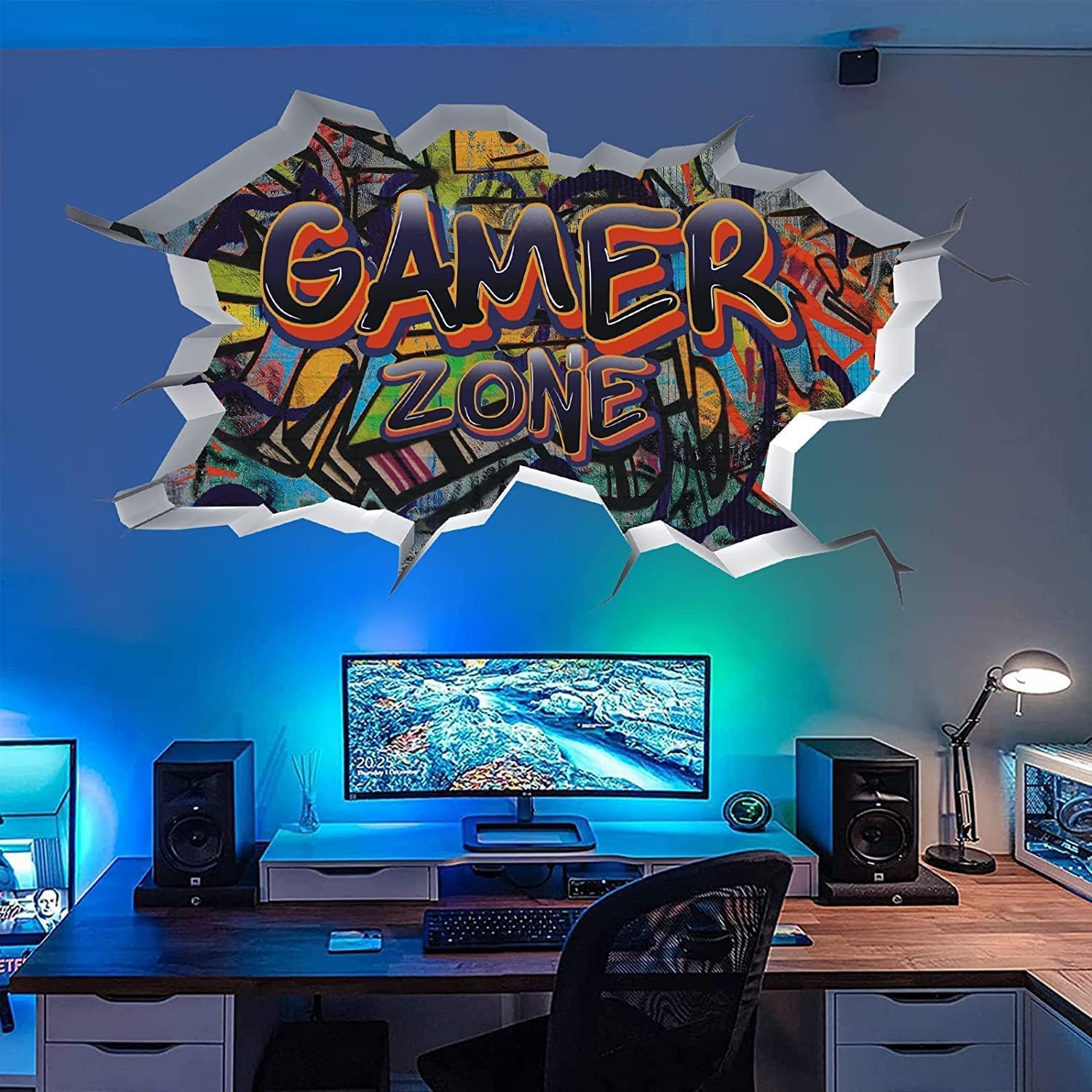 TOARTI 3D Game Wall Decals,Gaming Wall Stickers for Boys Room Gamer Zone Sticker Video Gaming Wallpaper for Kids Playroom Decor