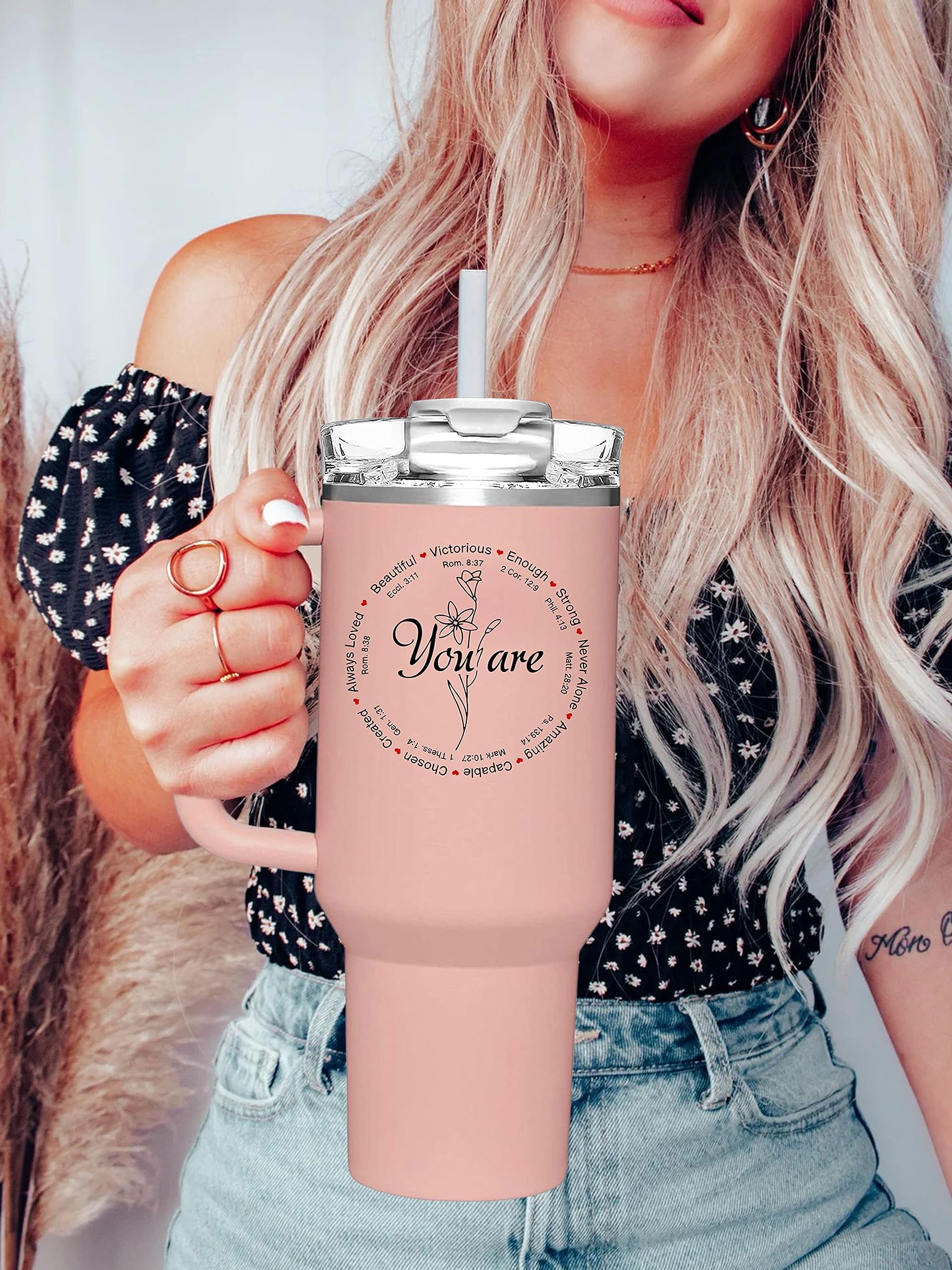 DOUBLECHILD Mothers Day Gifts for Mom, Women - Christian Gifts for Women, Mom, Grandma - Inspirational Gifts - Religious Gifts for Women - You Are 40oz Tumbler with Handle