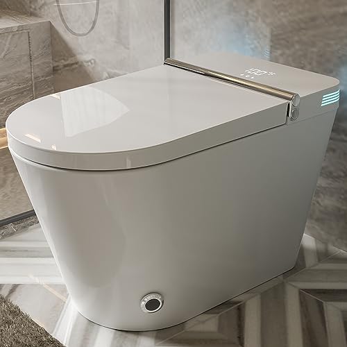 ARRISEA Smart Toilet with Bidet Built in, Foot Sensing Modern Toilet Bidet Combo with Auto Flush, Remote Control Warm Water, Elongated Heated Bidet Seat, Dryer, Built-in Water Tank, LED Light