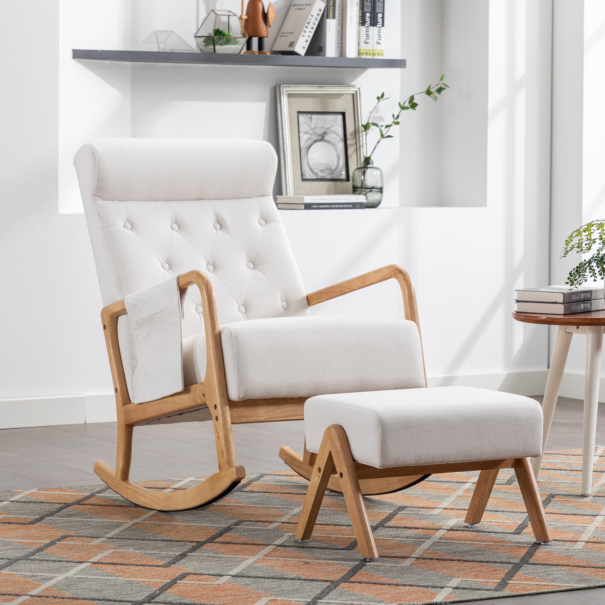 Rocking Chair with Ottoman, Nursery Glider with Thick Padded Cushion & Tall Backrest (Microfiber Fabric in Rustic Coffee)