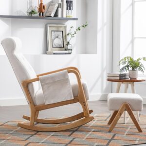 Rocking Chair with Ottoman, Nursery Glider with Thick Padded Cushion & Tall Backrest (Microfiber Fabric in Rustic Coffee)