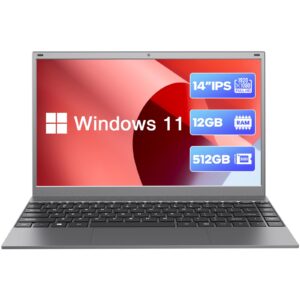 wipemik laptop, win 11 laptop computer, 12gb ram 512gb ssd, quad-cores n4120 processor, 14" full hd win 11 pro laptops, support 2.4g/5g wifi, bluetooth 4.2, usb 3.0, long lasting battery